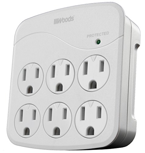 Woods 41076 Surge Protector with 6 Power, 6-Outlet 1440J of Protection