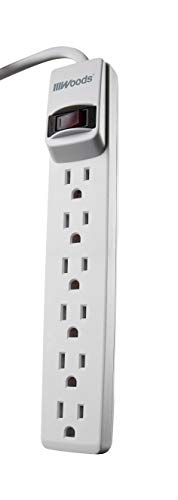 Woods 41434 Power Strip with 6 Outlets and Overload Safety Feature, 6 Foot Cord, White