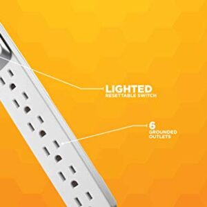 Woods 41434 Power Strip with 6 Outlets and Overload Safety Feature, 6 Foot Cord, White