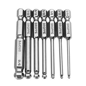 7pcs sae ball end hex screwdriver bit set magnetic ball head allen bits 5/64-5/16 inch 1/4 inch hex shank 65mm length