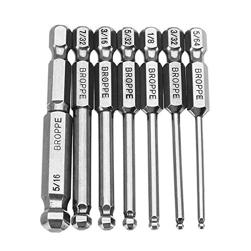 7pcs SAE Ball End Hex Screwdriver Bit Set Magnetic Ball Head Allen bits 5/64-5/16 Inch 1/4 Inch Hex Shank 65mm Length