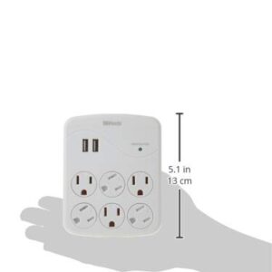 Woods 41079 Surge Protector with 6 Outlets and 2 USB Type A Ports with 1000J of Protection, White