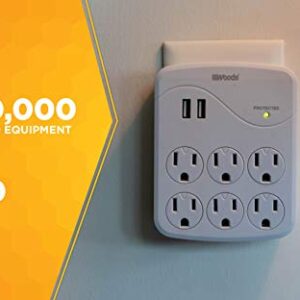 Woods 41079 Surge Protector with 6 Outlets and 2 USB Type A Ports with 1000J of Protection, White