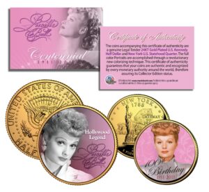 lucille ball 100th birthday ny quarter & jfk half dollar 2-coin set i love lucy