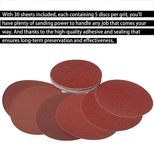 30 PCS 8-Inch NO-Hole PSA Aluminum Oxide Sanding Disc, Self Stick(5 Each of 80 100 120 180 240 400)