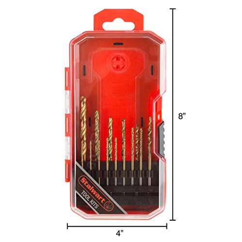 Drill Bit Set, Titanium Finish and High-Speed Steel BuildÂ– Straight Shank Twist Bits for Power Drill- 15 Piece Kit with Storage Case by Stalwart