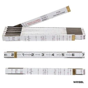 keson wr18bl wood ruler, brick mason, 5/8-inch by 6-foot, white