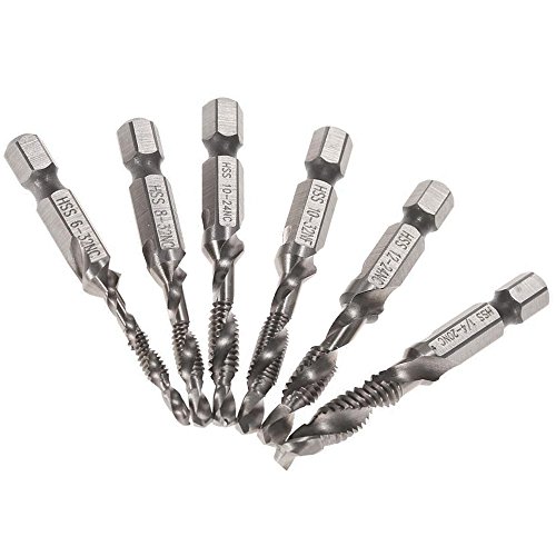 Yakamoz 6pcs SAE HSS Combination Drill Tap Bit Set Deburr Countersink Drill Bit with 1/4 Hex Shank