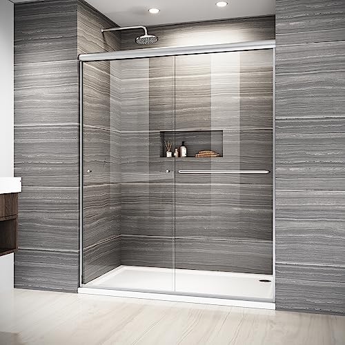 ELEGANT Shower Door 58.5-60" W x 72" H, Semi-Frameless Bypass Sliding Shower Doors, 1/4" Clear Glass, Brushed Nickel Finish