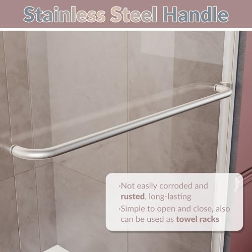 ELEGANT Shower Door 58.5-60" W x 72" H, Semi-Frameless Bypass Sliding Shower Doors, 1/4" Clear Glass, Brushed Nickel Finish