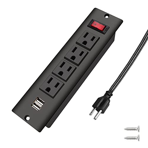 Recessed Power Strip with USB Flush Mount Power Outlet Built in Desktop Power Extension Cord Plug for Countertop Kitchen Drawer Conference Cabinet Nightstand Desk.