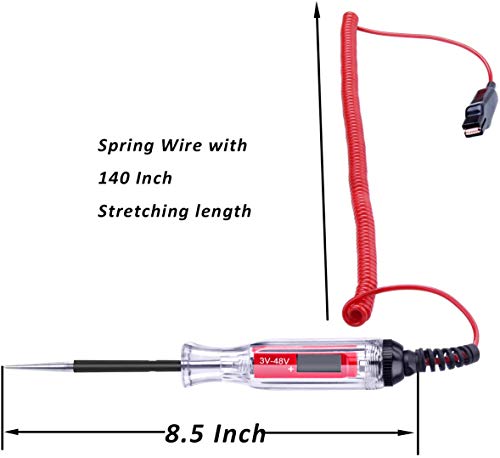 Large Size Heavy Duty 3-48V Digital LCD Circuit Tester with 140 Inch Extended Spring Wire,Car Truck Low Voltage & Light Tester with Stainless Probe