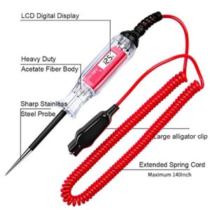 Large Size Heavy Duty 3-48V Digital LCD Circuit Tester with 140 Inch Extended Spring Wire,Car Truck Low Voltage & Light Tester with Stainless Probe