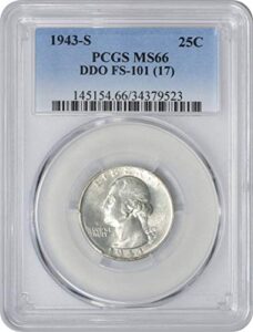 1943-s washington silver quarter ddo fs-101 ms66 pcgs