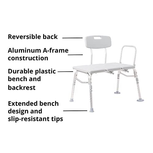 McKesson Transfer Bench for Bathtubs, Aluminum, Adjustable Height, 17.5 in to 22.5 in, Up to 400 lbs, 1 Count