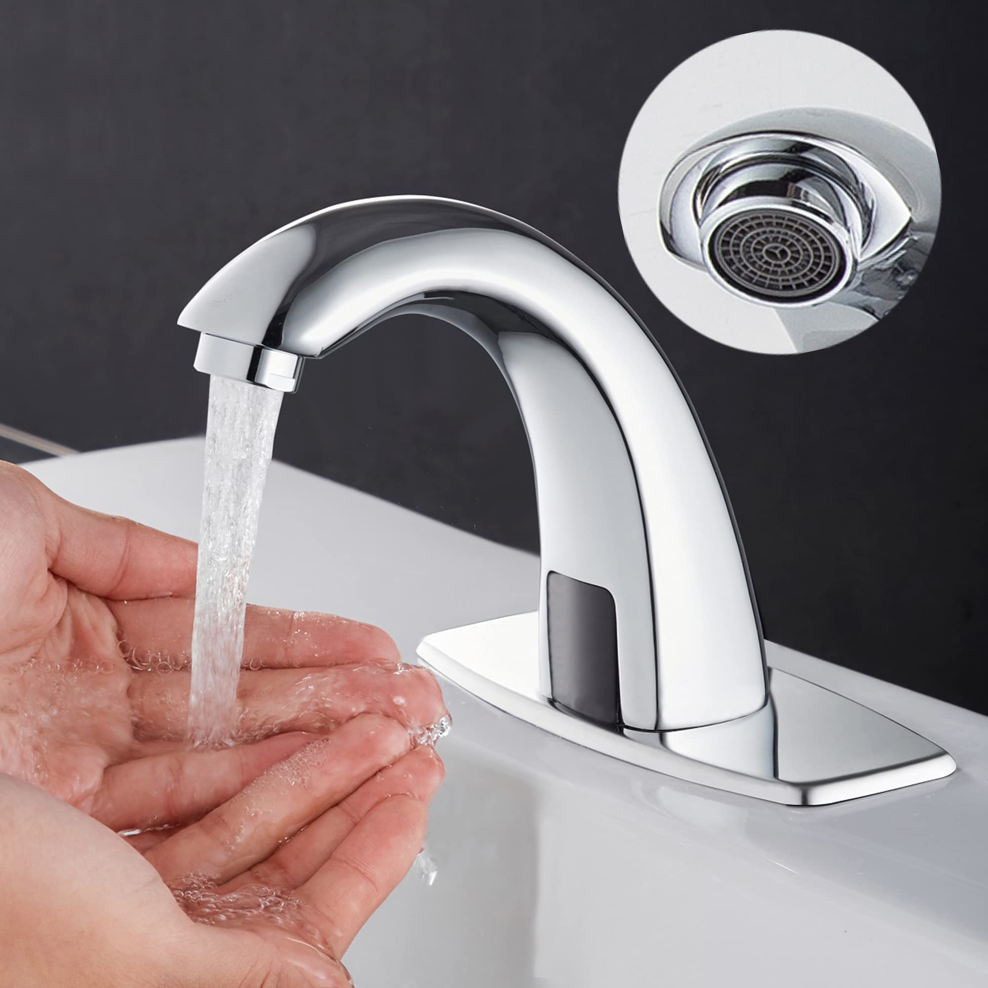 HHOOMMEE Commercial Automatic Sensor Touchless Bathroom Sink Faucet, Motion Activated Hands-Free Basin Tap with Mixer Valve Control Box and Deck Plate