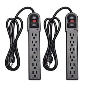 kmc 6-outlet surge protector power strip 2-pack, 900 joules, 4-foot extension cord, overload protection, black