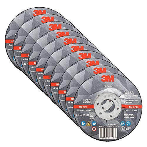 Cubitron II Silver Grinding Wheel, Depressed Center – for Right Angle Grinders – 4.5” Diameter x 1/4' Thick x 7/8” Arbor Hole – Type 27 – 87453 – Pack of 10