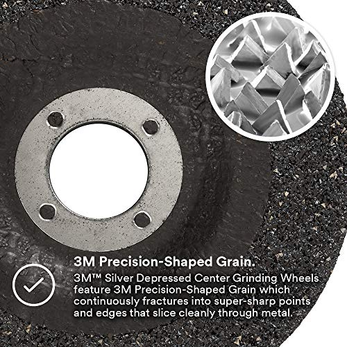 Cubitron II Silver Grinding Wheel, Depressed Center – for Right Angle Grinders – 4.5” Diameter x 1/4' Thick x 7/8” Arbor Hole – Type 27 – 87453 – Pack of 10