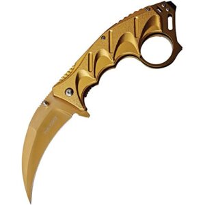 tac force tf-957gd gold aluminum a/o folding knife w/3.5" gold hawkbill blade (gold)