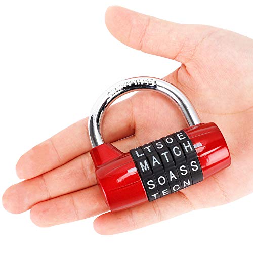 Gym Locker Lock,5 Letter Heavy Duty Alloy Padlock Password Sturdy Security Padlock-Easy to Set Your Own Keyless Resettable Combo-Red