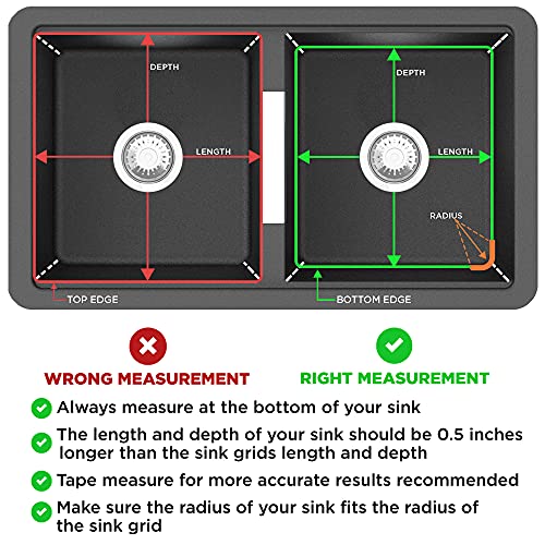 Kitchen Sink Protector - 27 1/4” x 14 1/4” Sink Size - Sink Protectors for Kitchen Sink with Center Drain - Stainless Steel Sink Grid - Protect Your Sink from Scratches