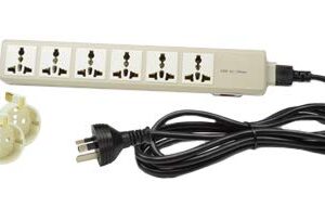 Universal Power Strip for Australia, New Zealand. Multi-Configuration 6 Outlet, 13 Ampere-250 Volt PDU, 50/60HZ, C-14 Power Inlet, Surge Protection, Illuminated On/Off Circuit Breaker.