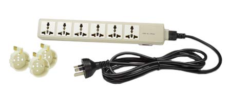 Universal Power Strip for Australia, New Zealand. Multi-Configuration 6 Outlet, 13 Ampere-250 Volt PDU, 50/60HZ, C-14 Power Inlet, Surge Protection, Illuminated On/Off Circuit Breaker.