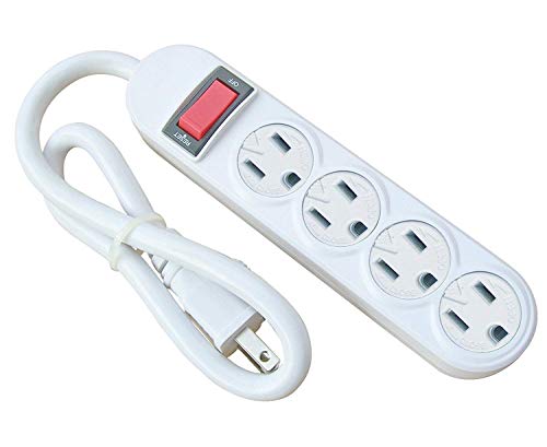 Woods 41299 Power Strip With Overload Safety Feature, 4 Outlets, 1.5 Foot, White