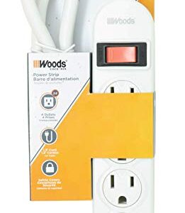 Woods 41299 Power Strip With Overload Safety Feature, 4 Outlets, 1.5 Foot, White