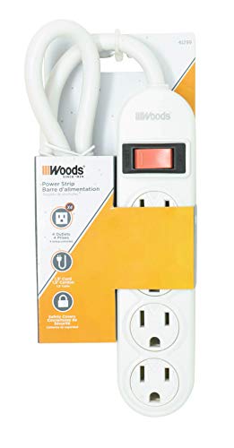 Woods 41299 Power Strip With Overload Safety Feature, 4 Outlets, 1.5 Foot, White