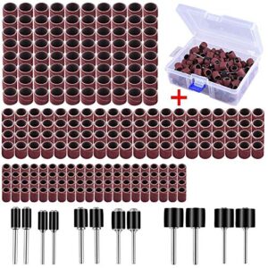 austor 252 pieces sanding drum kit with free box including 240 pieces drum sander sanding sleeves and 12 pieces drum mandrels for dremel rotary tool