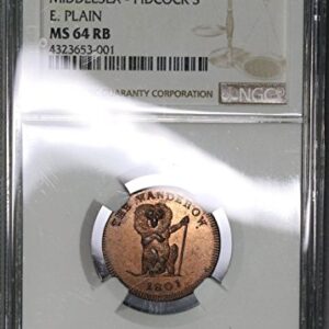 1801 UK Great Britain Conder Token WANDEROW Pidcock's Middlesex D&H 1073 (16091101C) Farthing Mint State NGC MS 64 RB