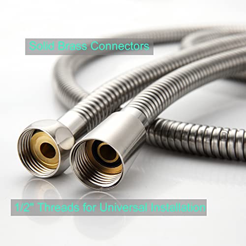 TRIPHIL Kink-free Shower Hoses 98" Extra-long for Handheld Shower Head Hose Replacement with 2 Shower Caps Flexible Metal Sleeves Brass Connectors Stainless Steel Brushed Nickel 98 Inch