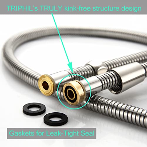 TRIPHIL Kink-free Shower Hoses 98" Extra-long for Handheld Shower Head Hose Replacement with 2 Shower Caps Flexible Metal Sleeves Brass Connectors Stainless Steel Brushed Nickel 98 Inch