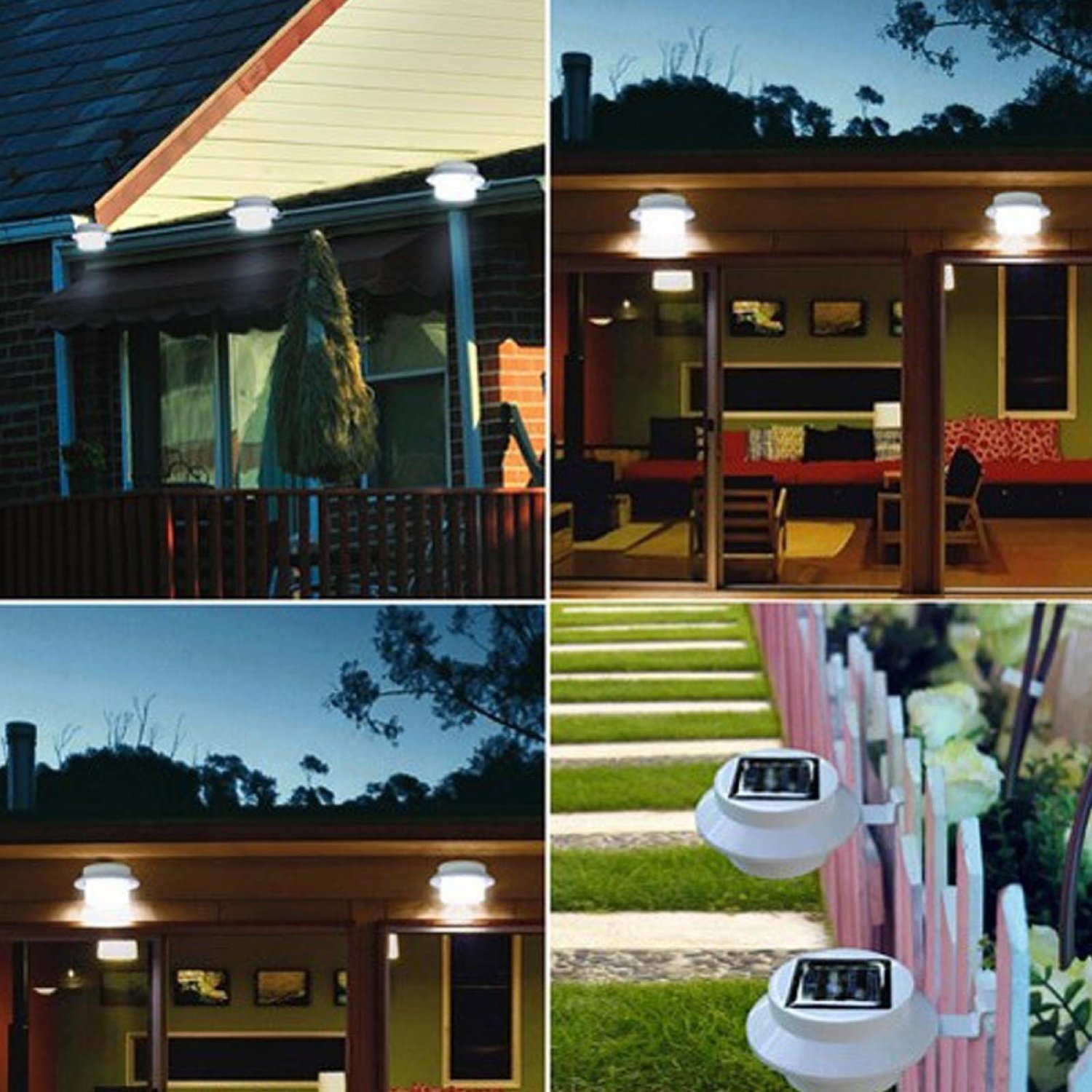 FALOVE 8 Pack Deal Outdoor Solar Gutter LED Lights - White Sun Power Smart Solar Gutter Night Utility Security Light