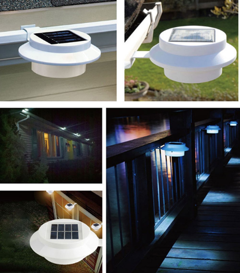 FALOVE 8 Pack Deal Outdoor Solar Gutter LED Lights - White Sun Power Smart Solar Gutter Night Utility Security Light