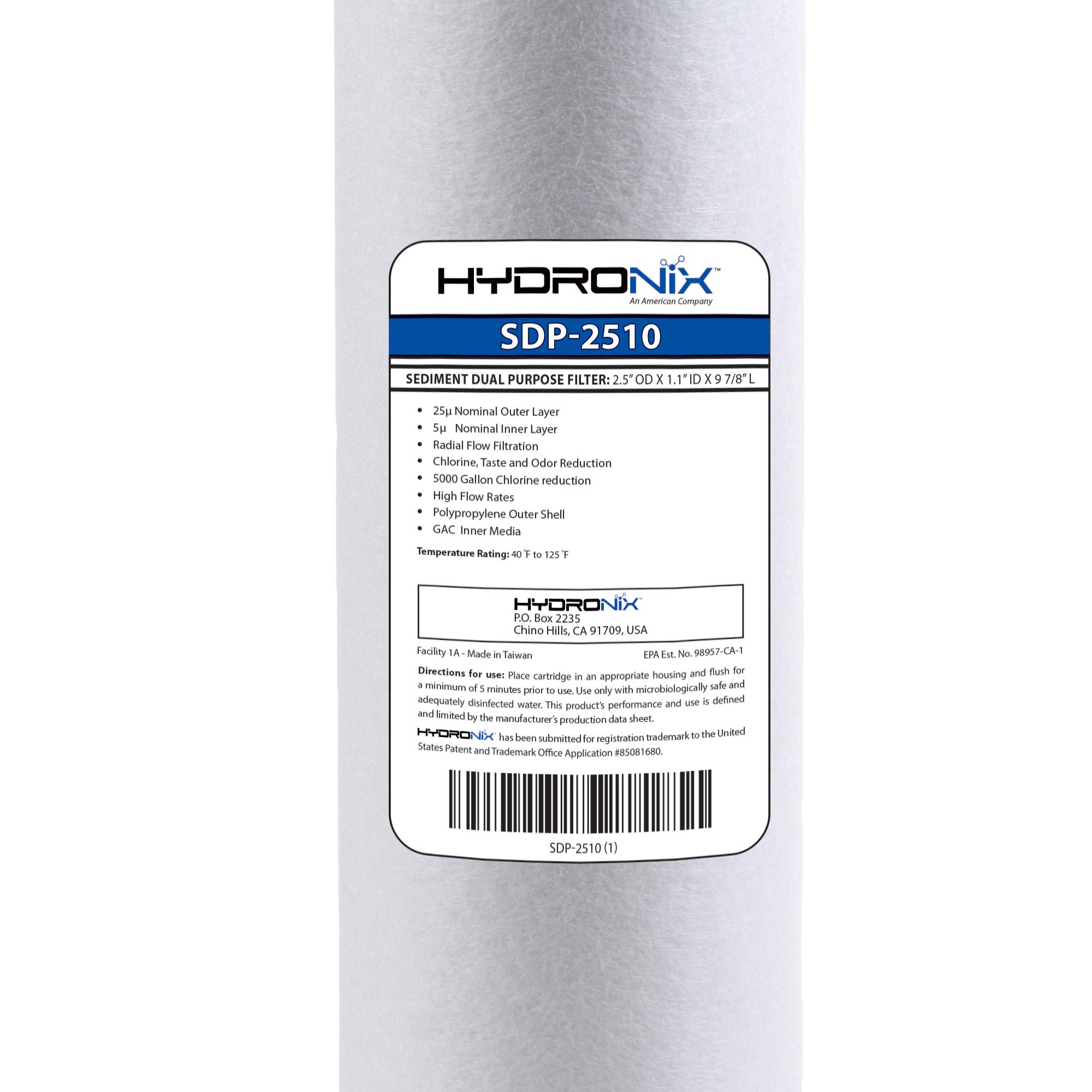 Hydronix SDP-2510 Dual Purpose Radial Flow Cartridge Sediment & Carbon, RFC-93 RFC93 comparable - 2.5" x 10"