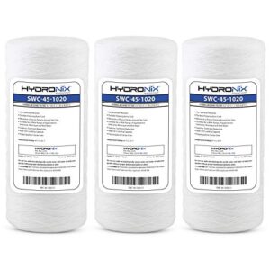 hydronix hx-swc-45-1020/3 universal whole house sediment string wound water filter cartridge 4.5" x 10"-20 micron-3 pack, white