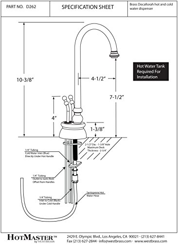 Westbrass D262HFP-12 Docalorah 10" 2-Handle Hot and Cold Water Dispenser Faucet with Instant Hot Water Tank System, Oil Rubbed Bronze