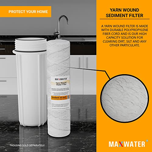 (25 Pack) Standard 10"x2.5" String Wound Sediment Water Filter (5 Micron), Hard Well, Whole House, WVO Biodiesel, compatible with Standard RO Reverse Osmosis Systems, WH Systems