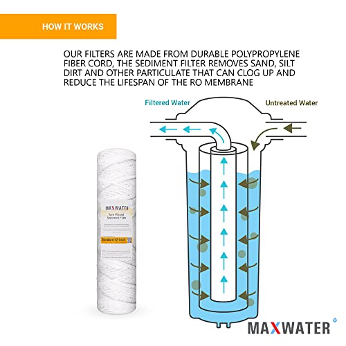 (25 Pack) Standard 10"x2.5" String Wound Sediment Water Filter (5 Micron), Hard Well, Whole House, WVO Biodiesel, compatible with Standard RO Reverse Osmosis Systems, WH Systems