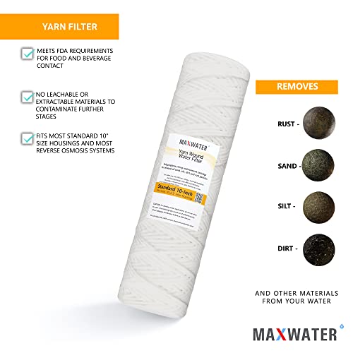 (25 Pack) Standard 10"x2.5" String Wound Sediment Water Filter (5 Micron), Hard Well, Whole House, WVO Biodiesel, compatible with Standard RO Reverse Osmosis Systems, WH Systems