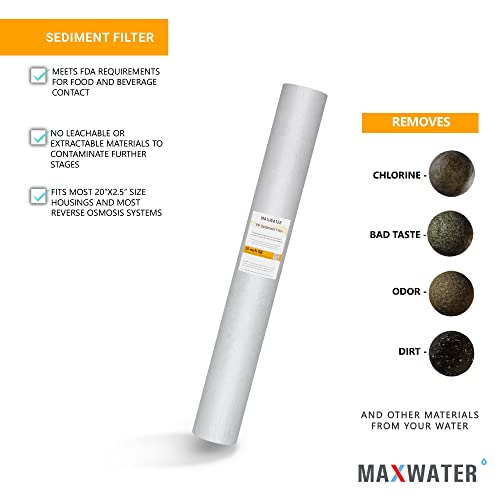 Max Water Slim Blue 5 Micron 20 inch x 2.5 inch Whole House Melt-Blown Polypropylene Sediment Water Filter Replacement Cartridge (Pack of 25)