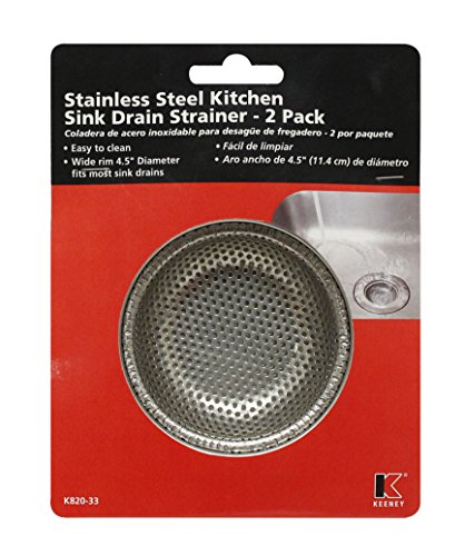 Keeney K820-33 2 Pcs Stainless Steel Kitchen Sink Drain Strainer Wide Rim 4.5" Diameter (Large) Anti Clogging Technology (2 Piece)