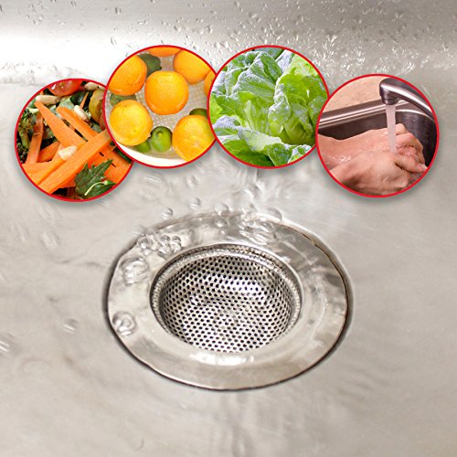 Keeney K820-33 2 Pcs Stainless Steel Kitchen Sink Drain Strainer Wide Rim 4.5" Diameter (Large) Anti Clogging Technology (2 Piece)