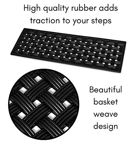 BirdRock Home Rubber Stair treads for Outdoors | Basket Weave Design | 9" x 30" | 4 Pack | Beautifully Designed Stair mats | Outdoor Stair treads Non-Slip Weather Resistant