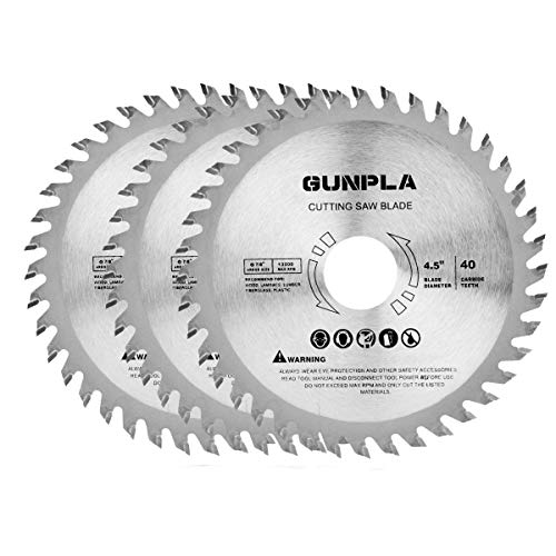 Gunpla 3 Pieces 4-1/2-inch 40 Tooth Alloy Steel TCT General Purpose Hard & Soft Wood Cutting Saw Blade with 7/8-inch Arbor(Reduce Ring 5/8 inch)