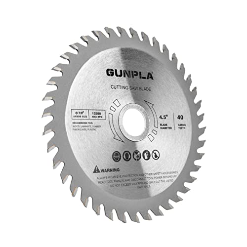 Gunpla 3 Pieces 4-1/2-inch 40 Tooth Alloy Steel TCT General Purpose Hard & Soft Wood Cutting Saw Blade with 7/8-inch Arbor(Reduce Ring 5/8 inch)