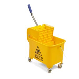 Mind Reader Mobile Heavy Duty Mop Bucket with Upward Press Wringer, 22-Quart (5.5 Gallon) Capacity, 16.25"L x 10.75"W x 24.5"H, Yellow